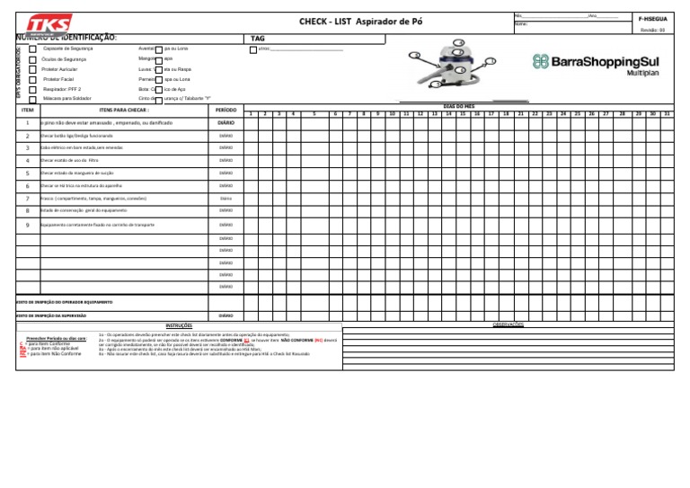 Cópia de CHECK LIST - Aspirador de Pó | PDF