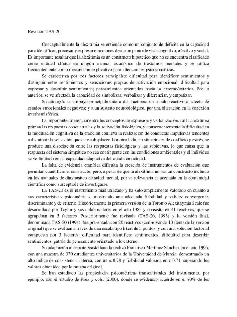 Revisión TAS 20 | PDF | Las emociones | Sicología