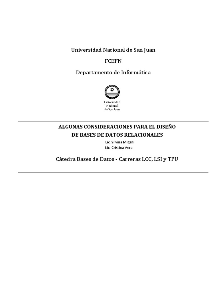 Consideraciones para El Diseño de Bases de Datos Relacionales | PDF | Bases de datos | Base de ...