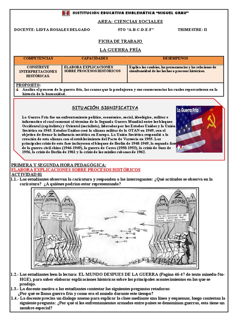 Ficha de Trabajo-Ccss-5to. Guerra Fria | Descargar gratis PDF | Guerra Fría