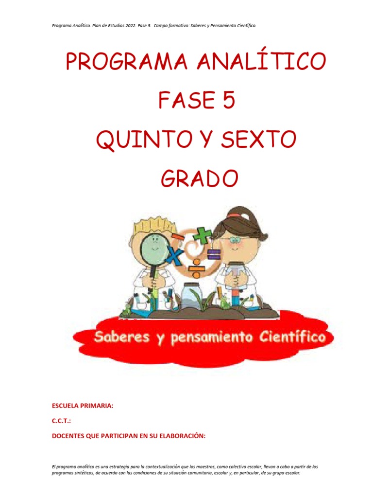 Quinto Grado. Programa Analítico Saberes y Pensaiento Científico. Fase 5 | PDF | Plan de ...