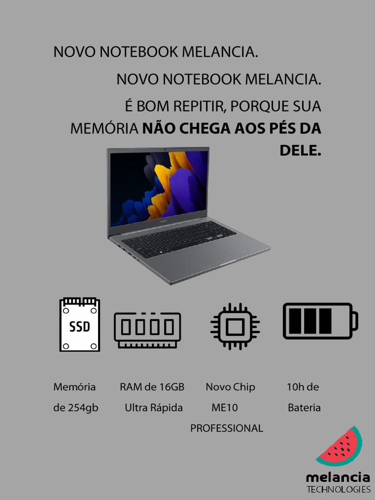 NOVO NOTEBOOK MELANCIA - Trabalho de Língua Pátria - Anúncio e ...