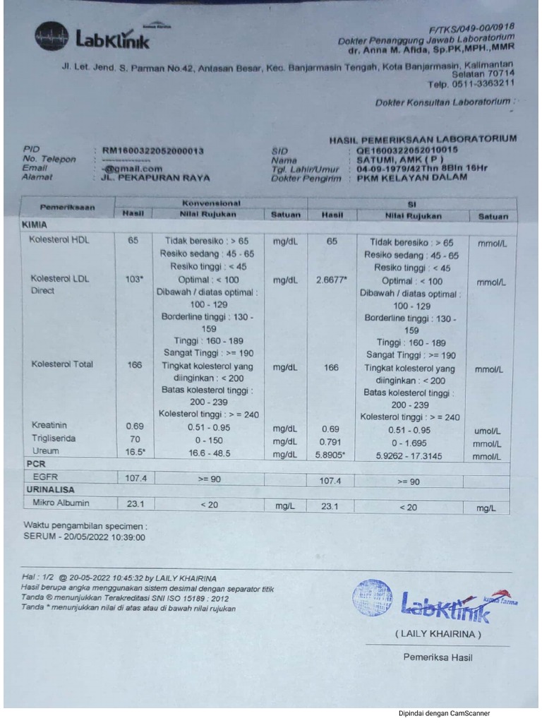 1.3.5.2 Bukti MCU Hasil Lab Satumi | PDF