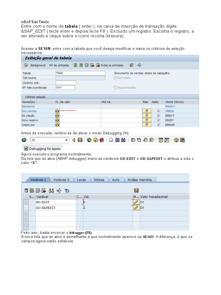 Como Editar Tabelas no ABAP SE16N | PDF | Negócios
