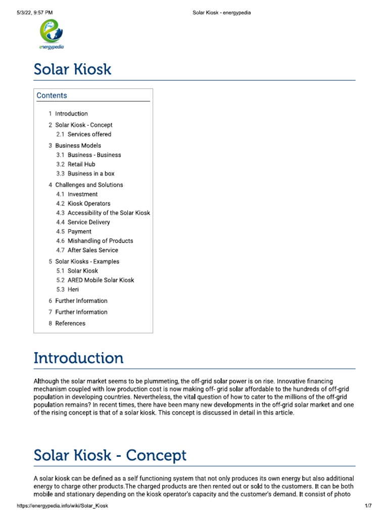 Solar Kiosk Energypedia | PDF