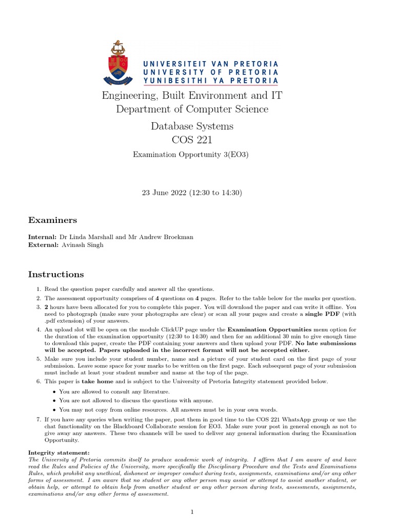 COS221 EO3 v2 | PDF | Data Management | Information Science