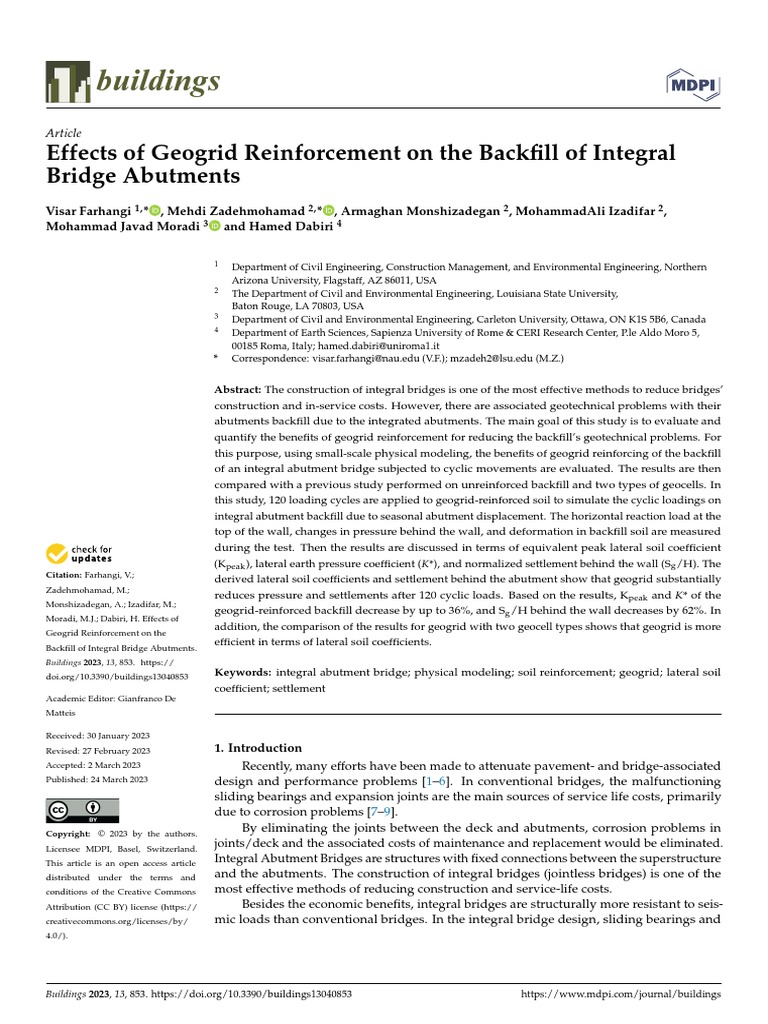 Effects of Geogrid Reinforcement On The Backfill of Integral Bridge ...