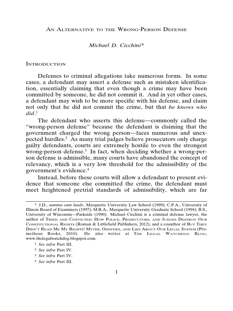 Alternative Defense to Wrong-Person Claims | PDF | Evidence (Law ...