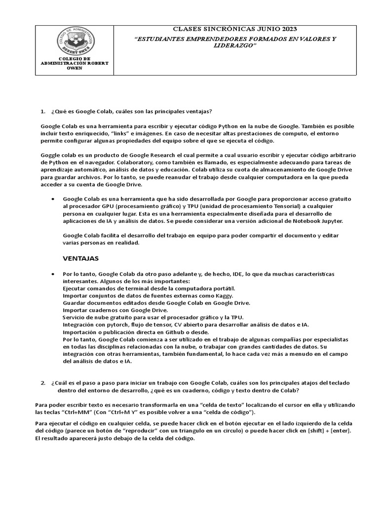 Google Colab: Ventajas y Guía de Uso | PDF | Arquitectura de Computadores | Ingeniería de software