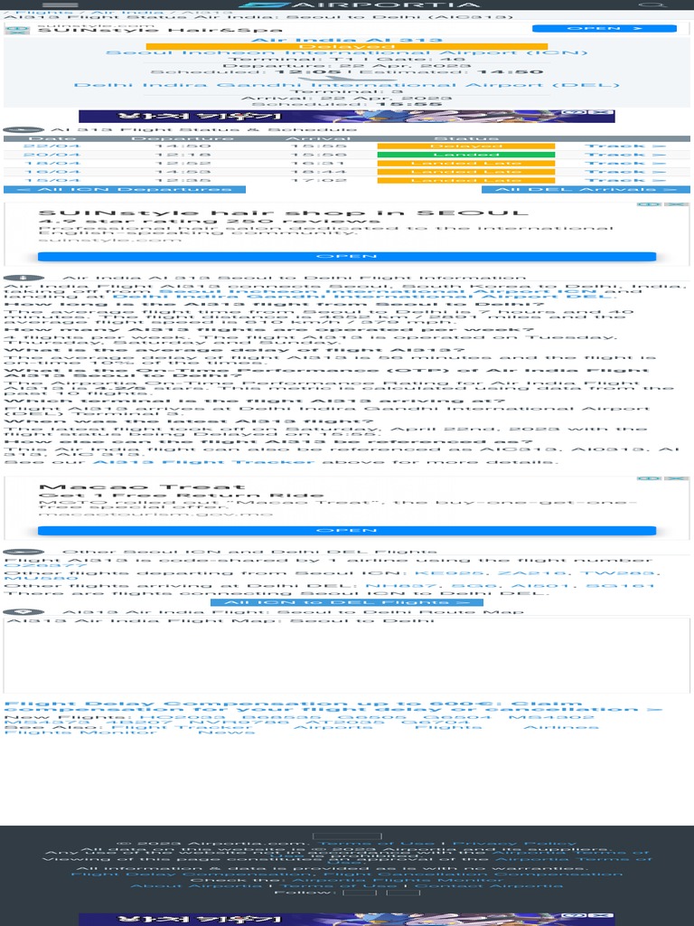 AI313 Flight Status Air India Seoul To Delhi (AIC313) | PDF | Transport ...