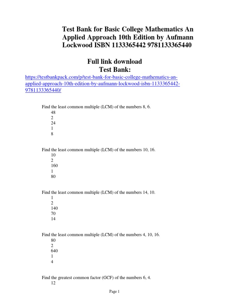 Basic College Mathematics An Applied Approach 10th Edition by Aufmann ...