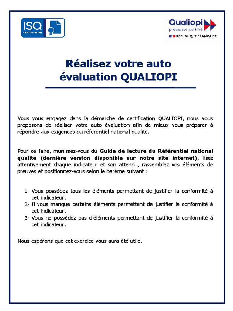 Questionnaire-auto-evaluation-Qualiopi - ISQ-Certification 2 | PDF | Invalidité | Pédagogie
