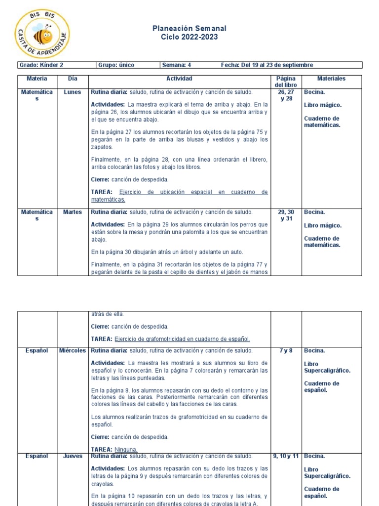 Planeación Semana 4 | PDF