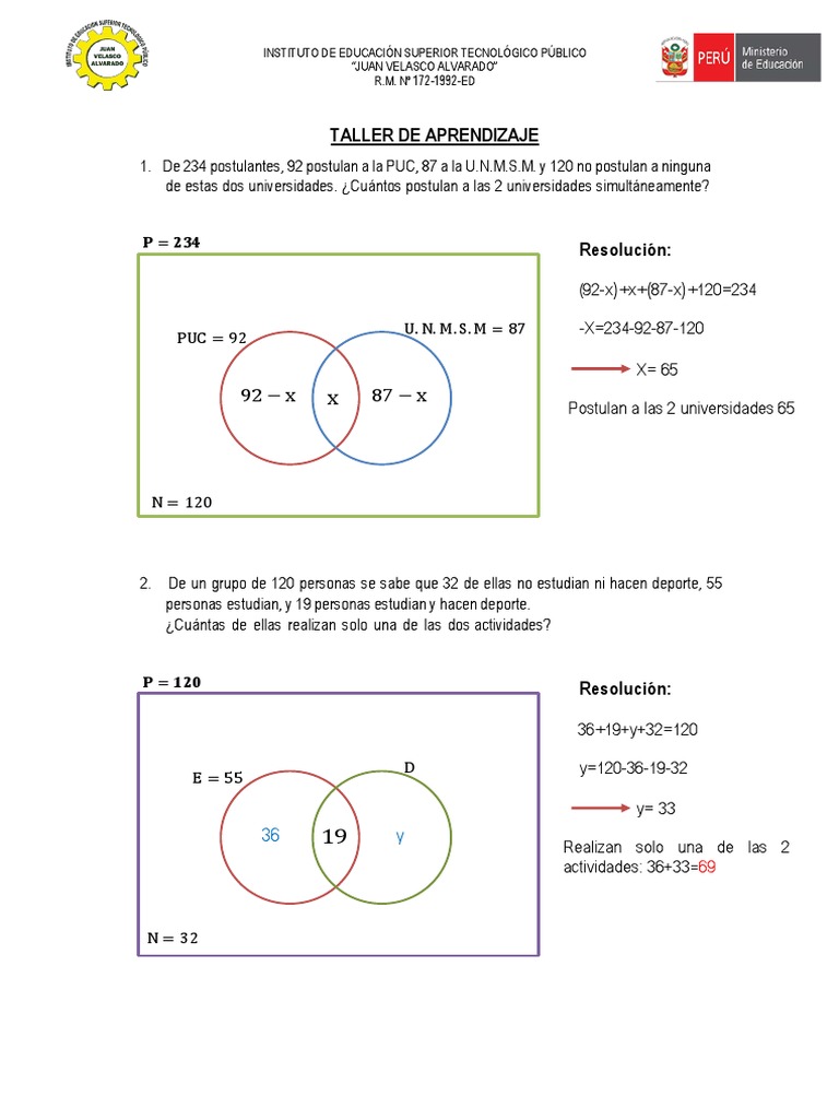 Problemas Con Dos y Tres Conjuntos-Taller de Aprendizaje-Brayan Enciso | PDF