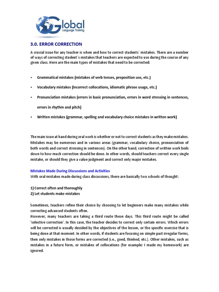 Error Correction | PDF | Error | Fluency