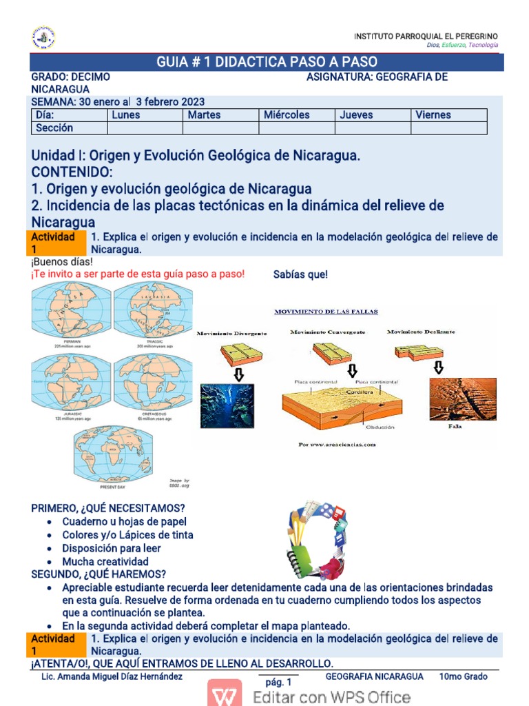 Guia #1 Geografia 10 Mo - Origen y Evolucion Geologica - Placas Tectonicas | PDF | Nicaragua