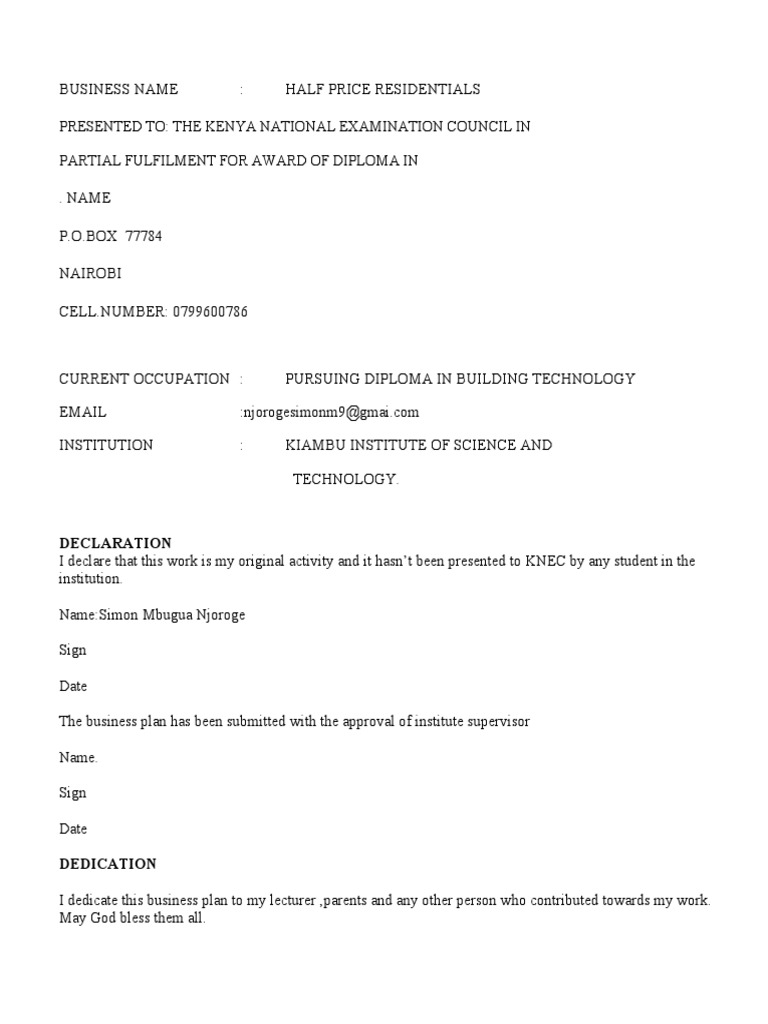 Simon Mbugua Njoroge Business Plan | PDF | Taxes | Employment Simon Mbugua Njoroge Business Plan | PDF | Taxes | Employment