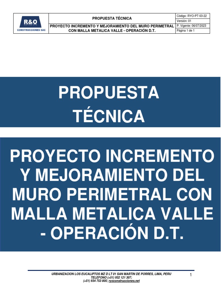 Proyecto Incremento y Mejoramiento Del Muro Perimetral Con Malla Metalica Valle - Operación D.T ...