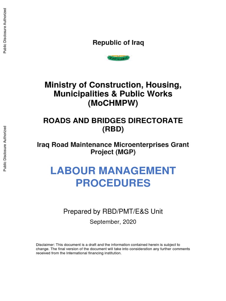 Revised Labor Management Procedures Iraq Road Maintenance ... Revised Labor Management Procedures Iraq Road Maintenance ...