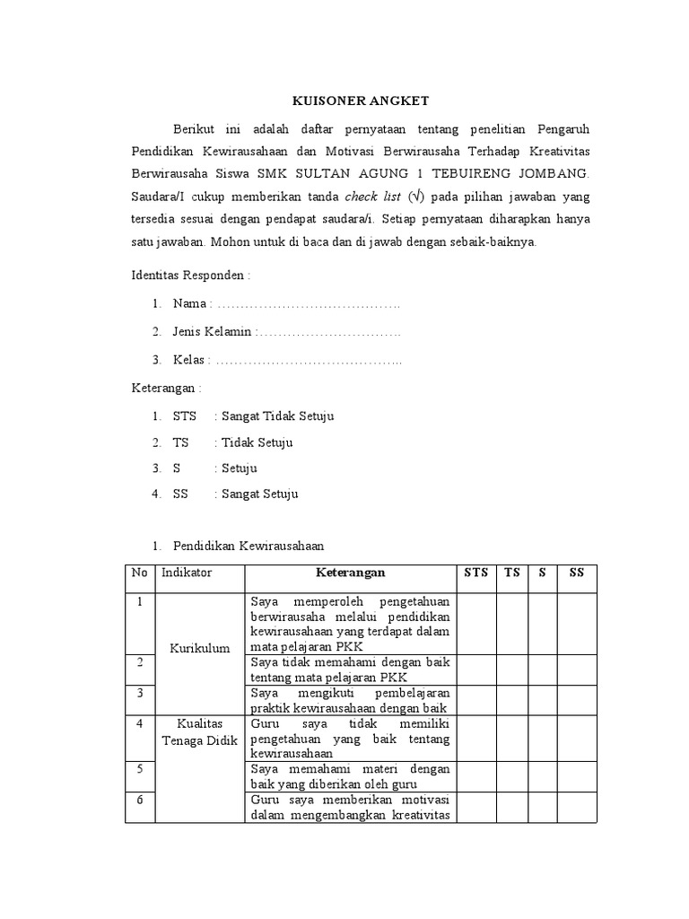 Kuisoner Angket | PDF | Karier & Perkembangan | Bisnis