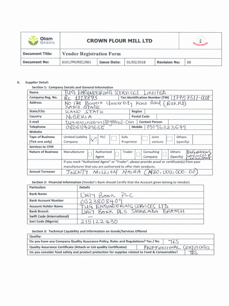 Vendor Reg Form Pdf