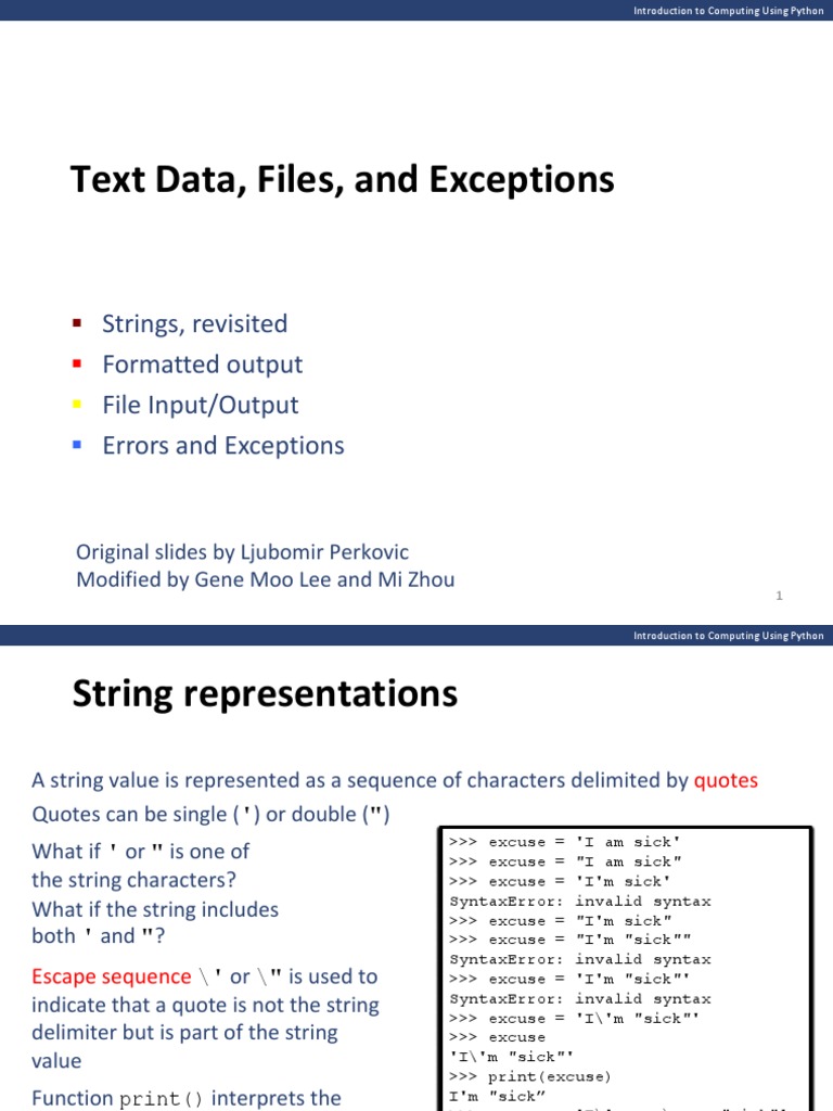 Text Data, Files, and Exceptions | PDF | Computer File | Text File