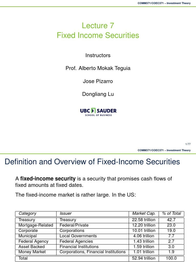 COMM 371 - Lecture 7 - Fixed Income | PDF | Yield Curve | Bonds (Finance)