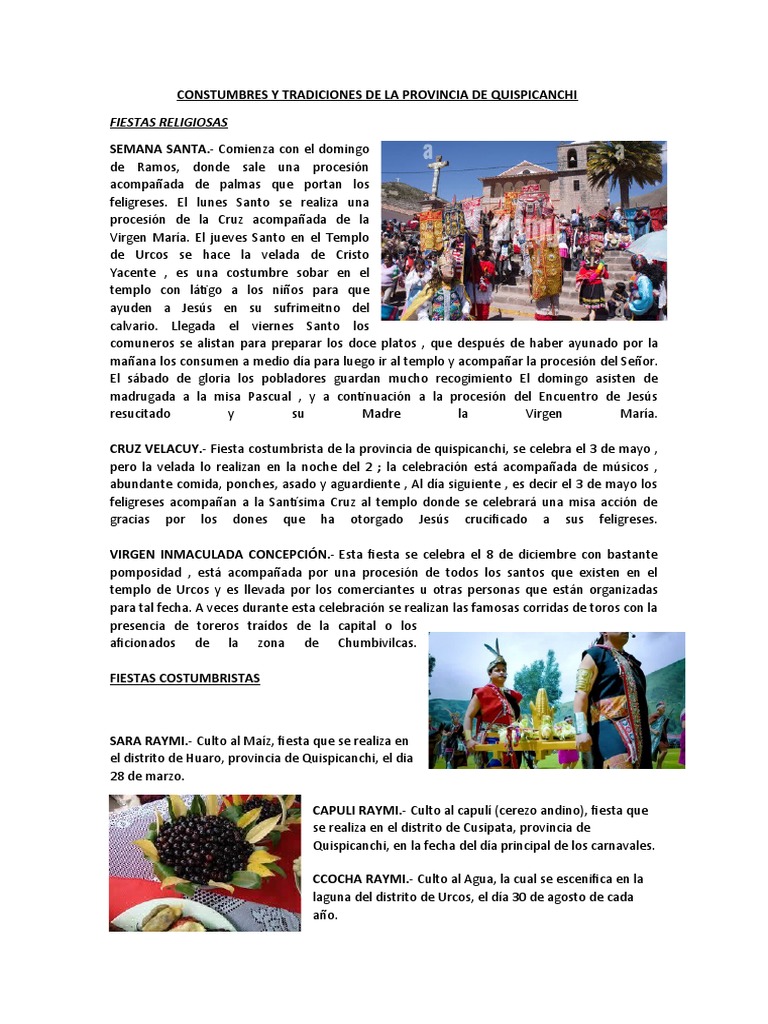 Costumbres y Tradiciones de Quispicanchi | PDF | Alimentos | Fiestas ...