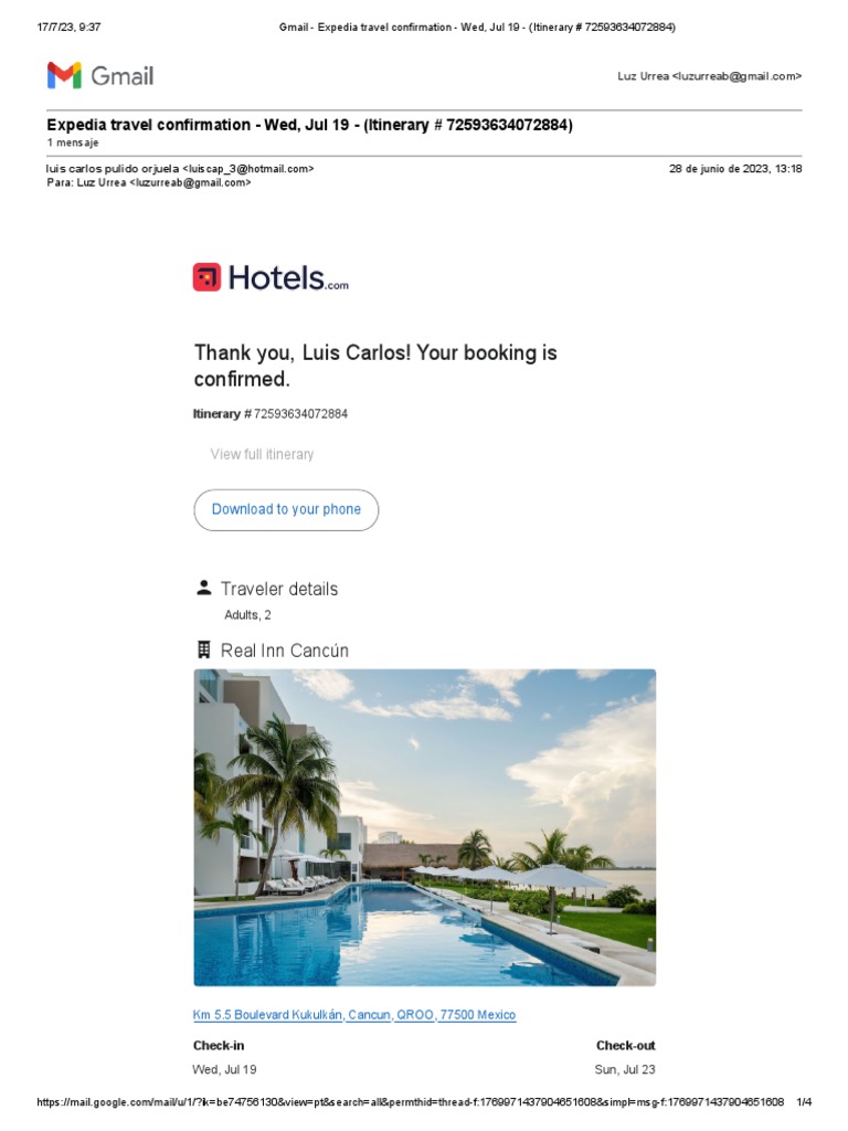 Gmail - Expedia Travel Confirmation - Wed, Jul 19 - (Itinerary ...