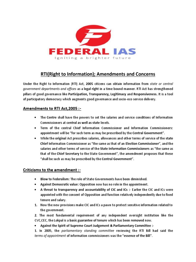 RTI (Right To Information) Amendments and Concerns | PDF | Accountability | Government