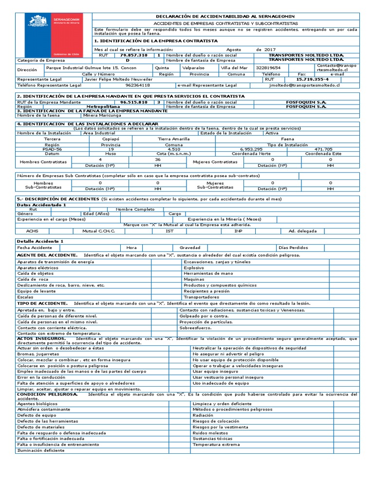 Formulario E-200 Maricunga-Fosfoquim Agosto 2017 | PDF | Minería