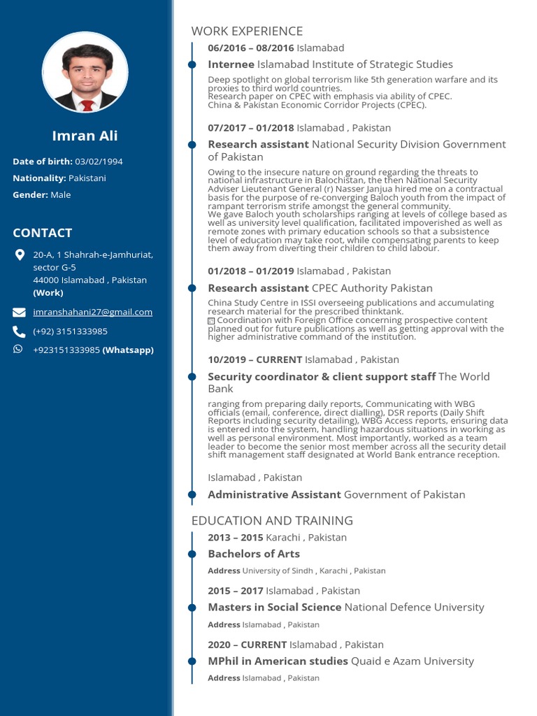 CV - WB | PDF | Pakistan | Islamabad