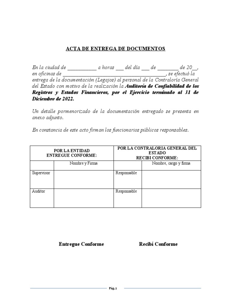 Acta de Entrega de Documentos | PDF