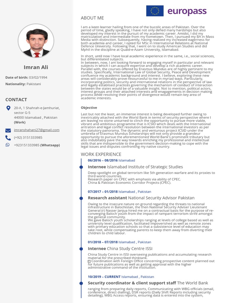 CV - Imran Ali | PDF | Pakistan | National Security