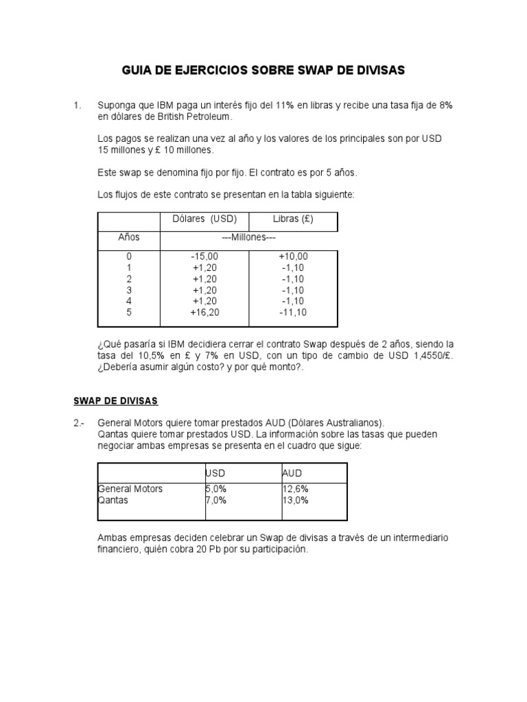 Guia de Ejercicios Sobre Swap de Divisas y de Tasas de Interes 523963 ...