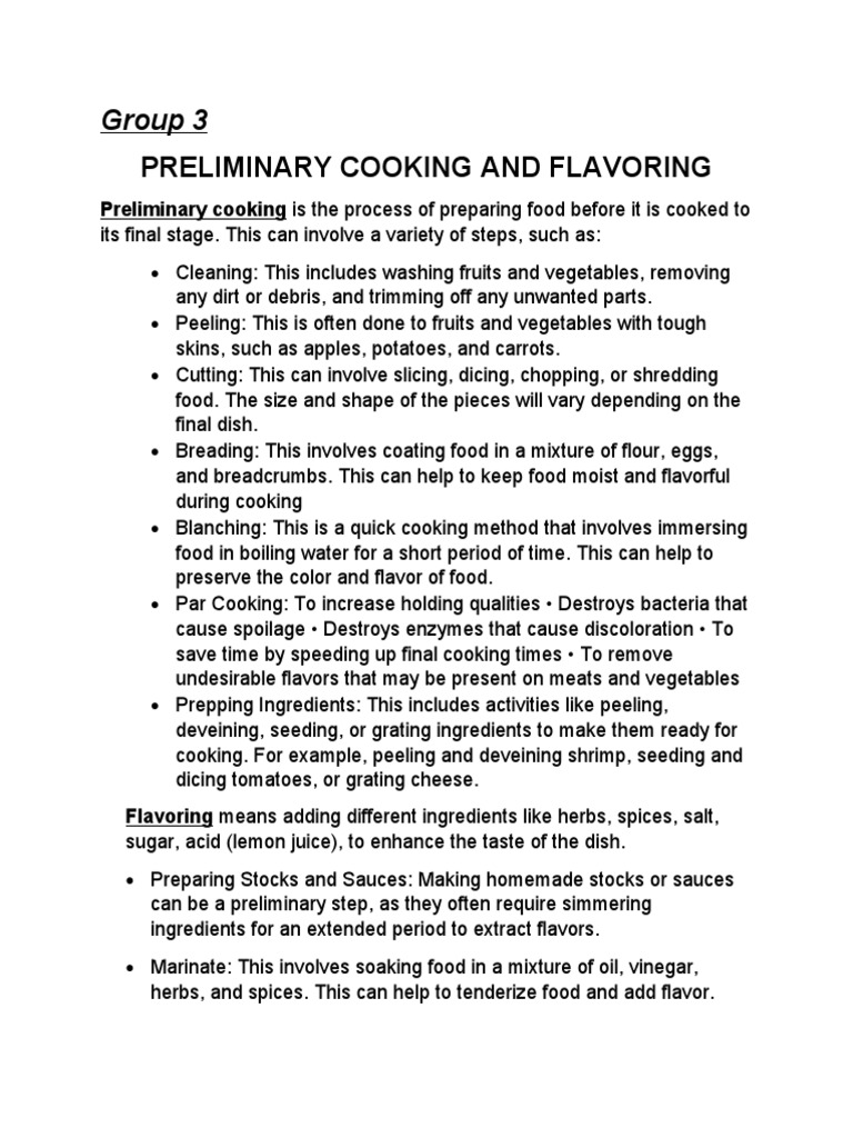 Preliminary Cooking and Flavoring | PDF