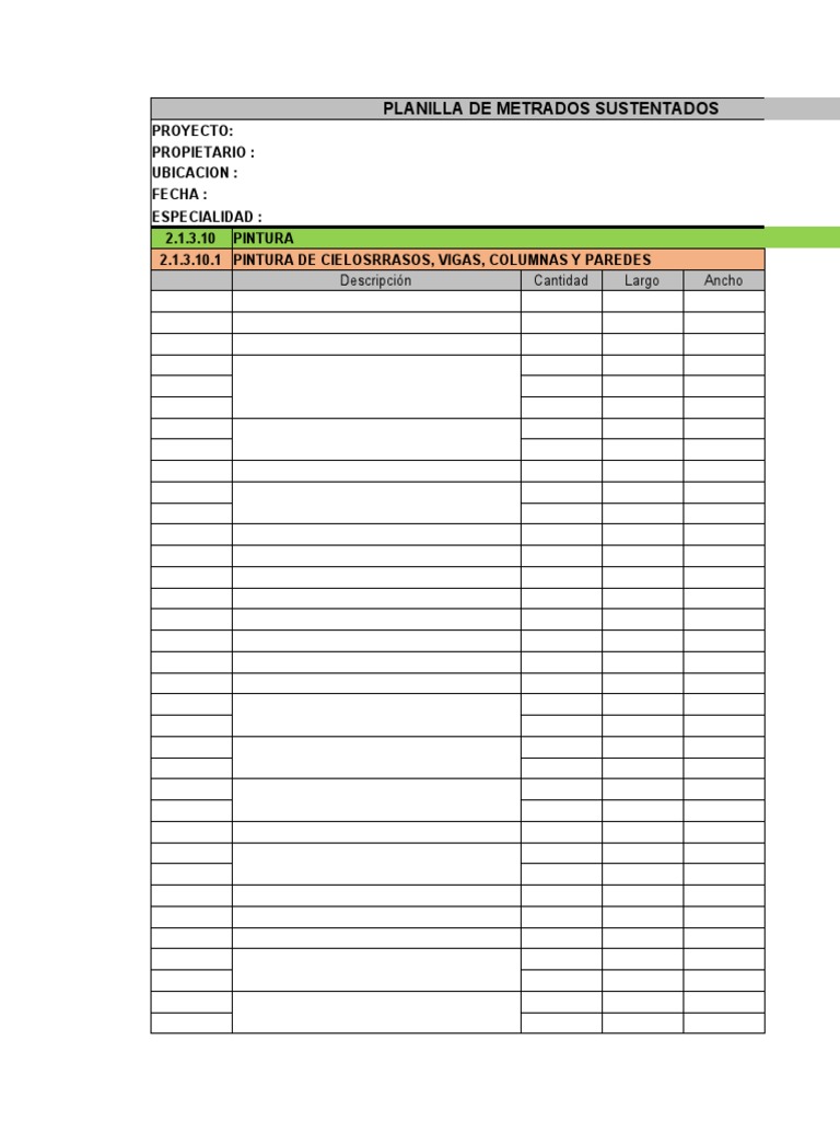 Planilla de Metrados de Pintura | PDF | Tecnología