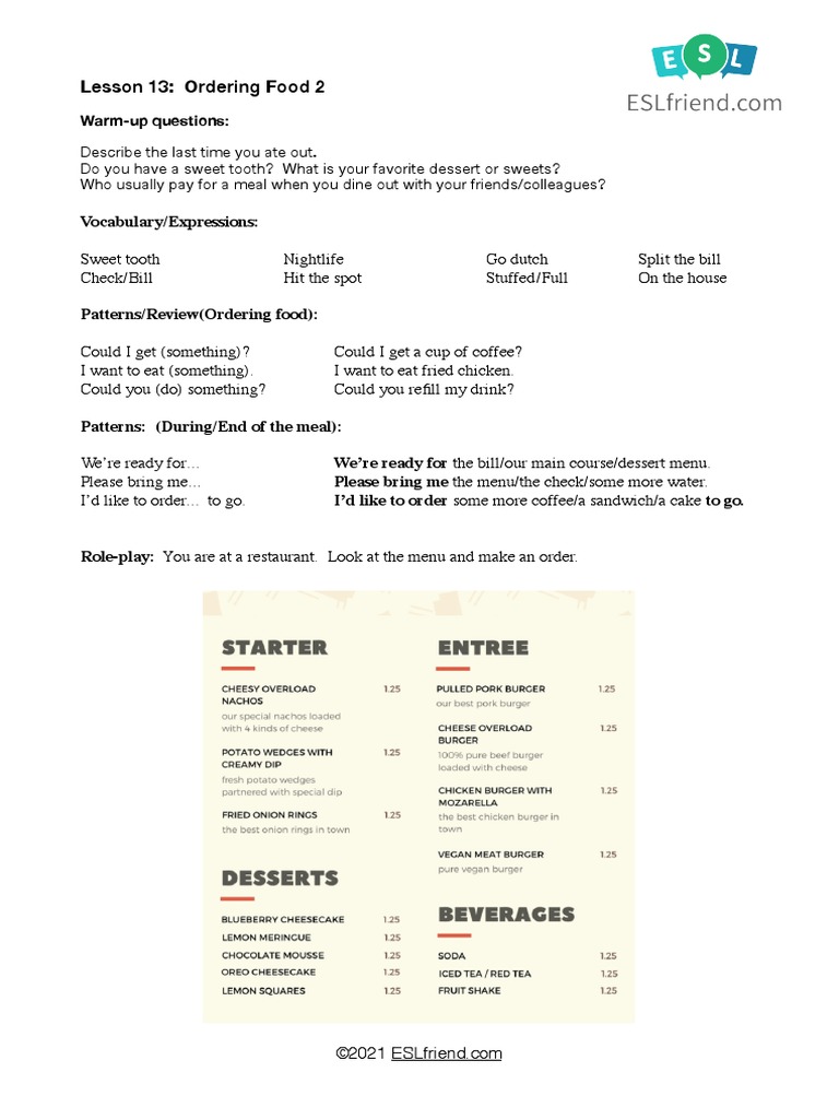 Preint Lesson13 OrderingFood02 | PDF