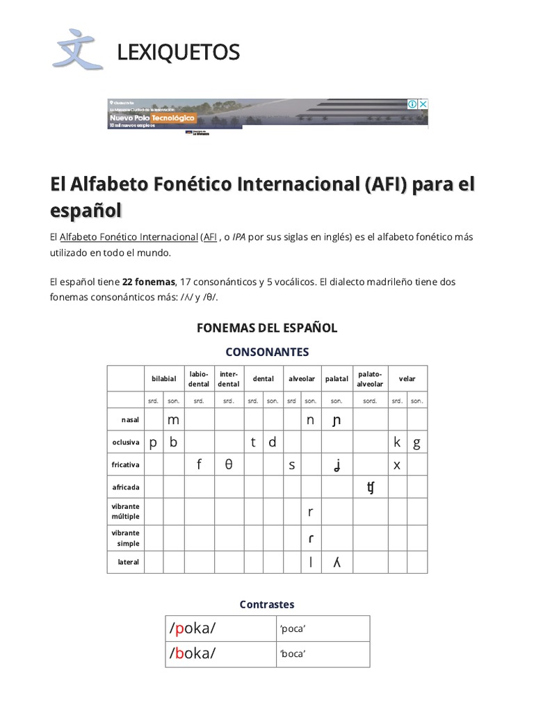 El Alfabeto Fonético Internacional (AFI) para El Español - Lexiquetos ...