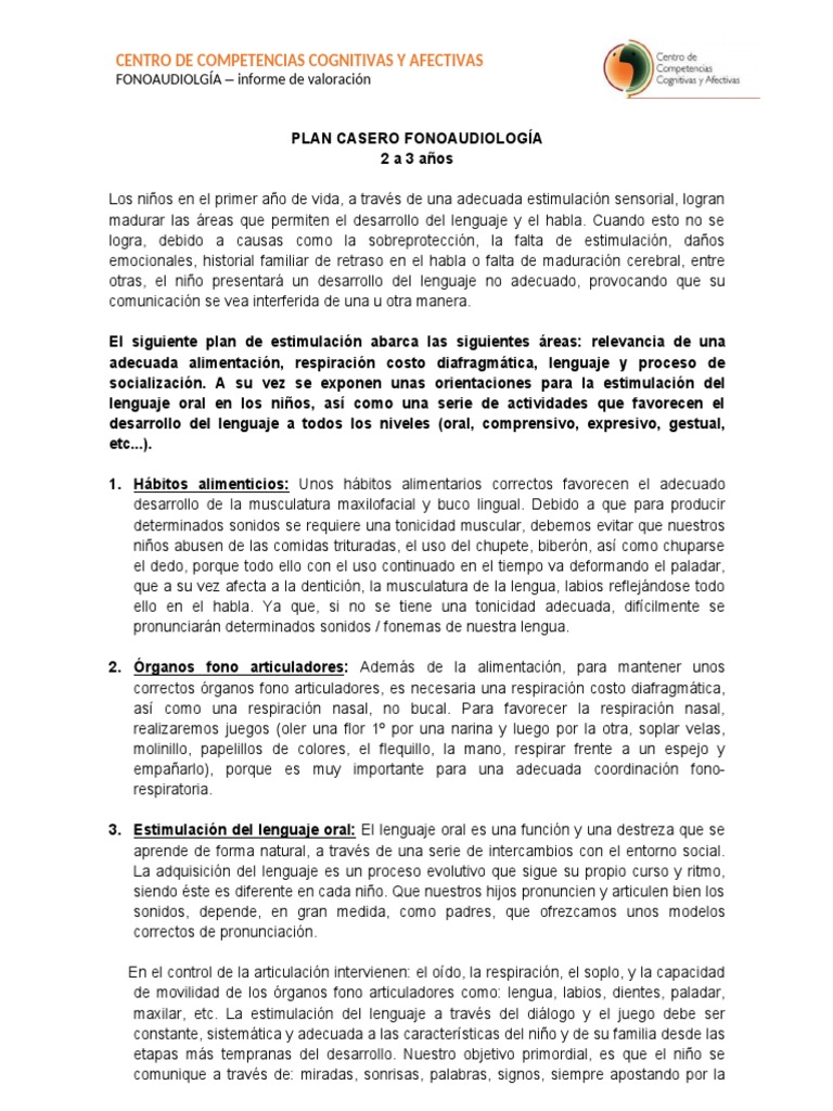 PlanCasero2a3años CCCA | PDF | Aquisición de idioma | Respiración
