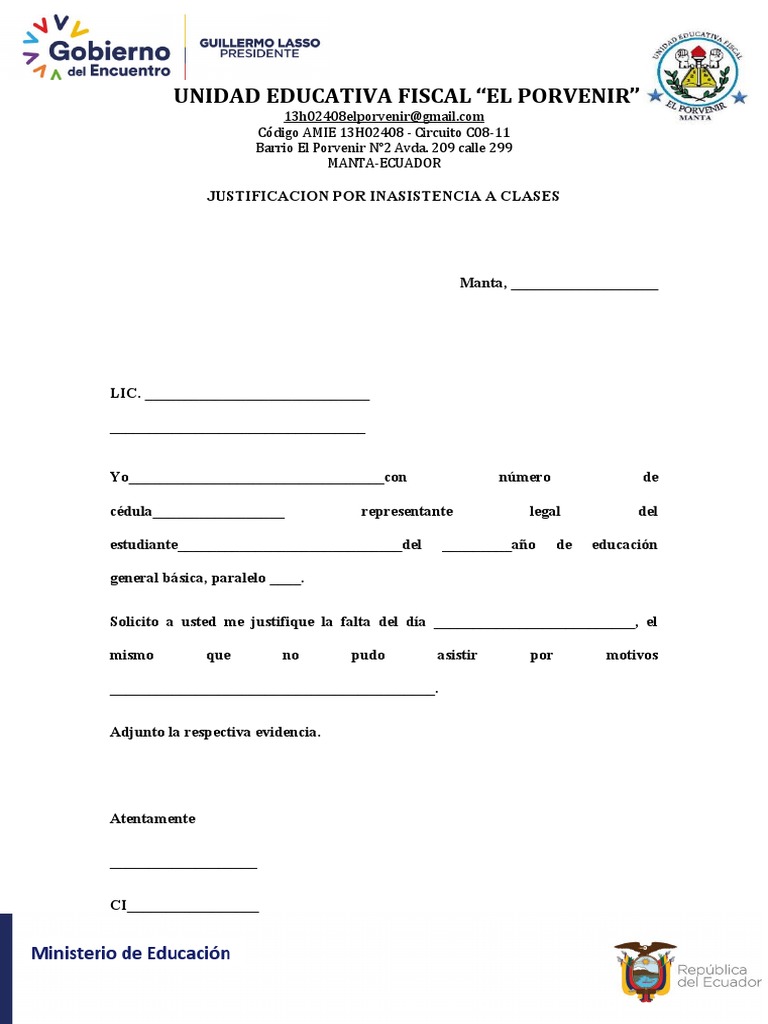 Justificación de Estudiantes Formato | PDF