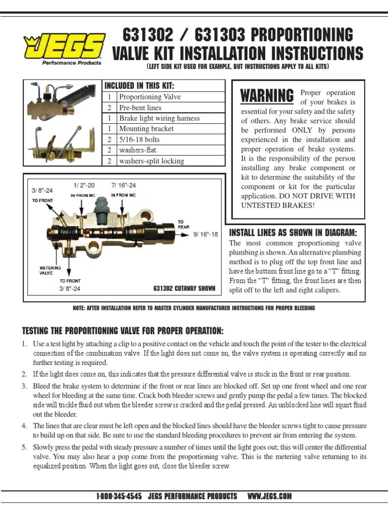 Proportioning Valve KIT Installation Instructions | PDF | Valve | Brake