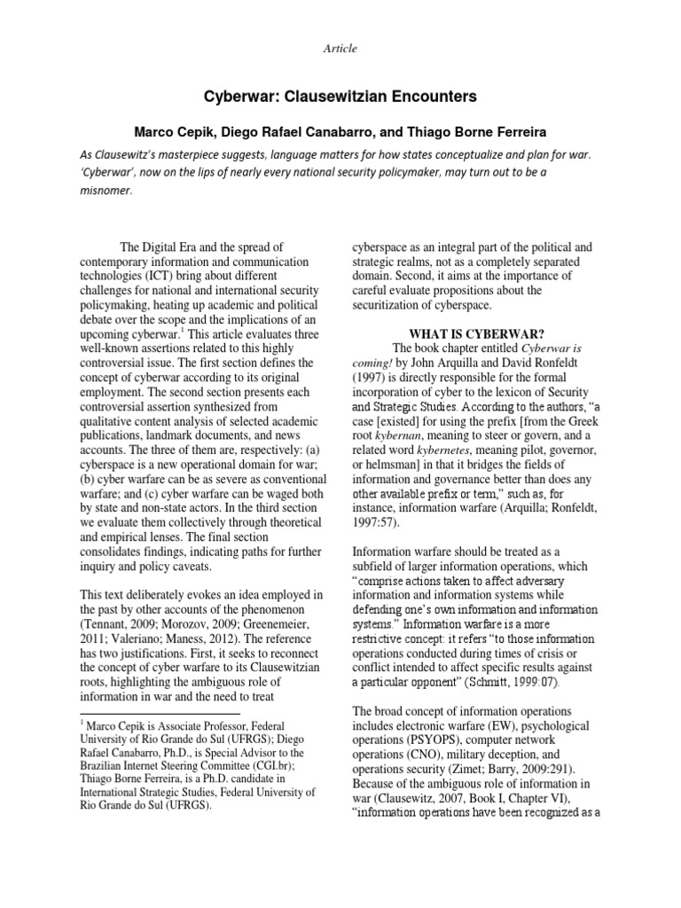 Cyberwar: Clausewitzian Analysis | PDF | Cyberwarfare | Security