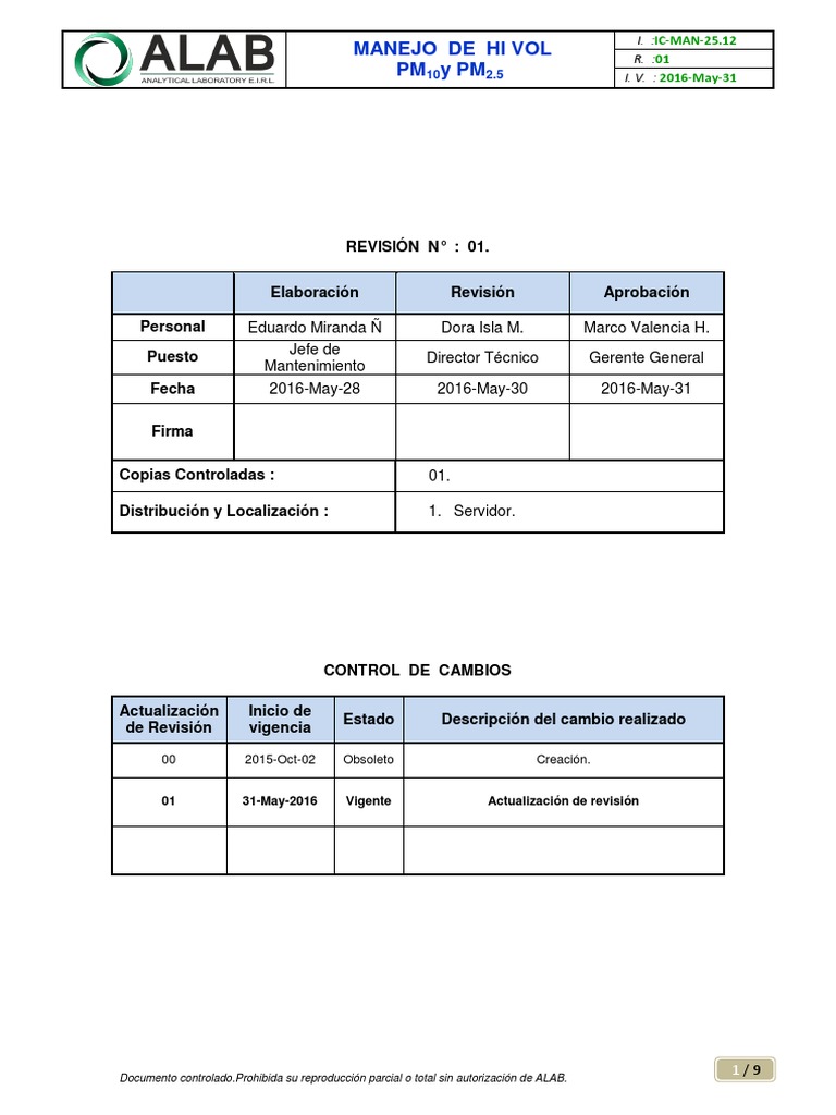 IC-MAN-25.12.R01 - MANEJO DE HI VOL PM10 y PM2.5 | PDF | Cantidades ...