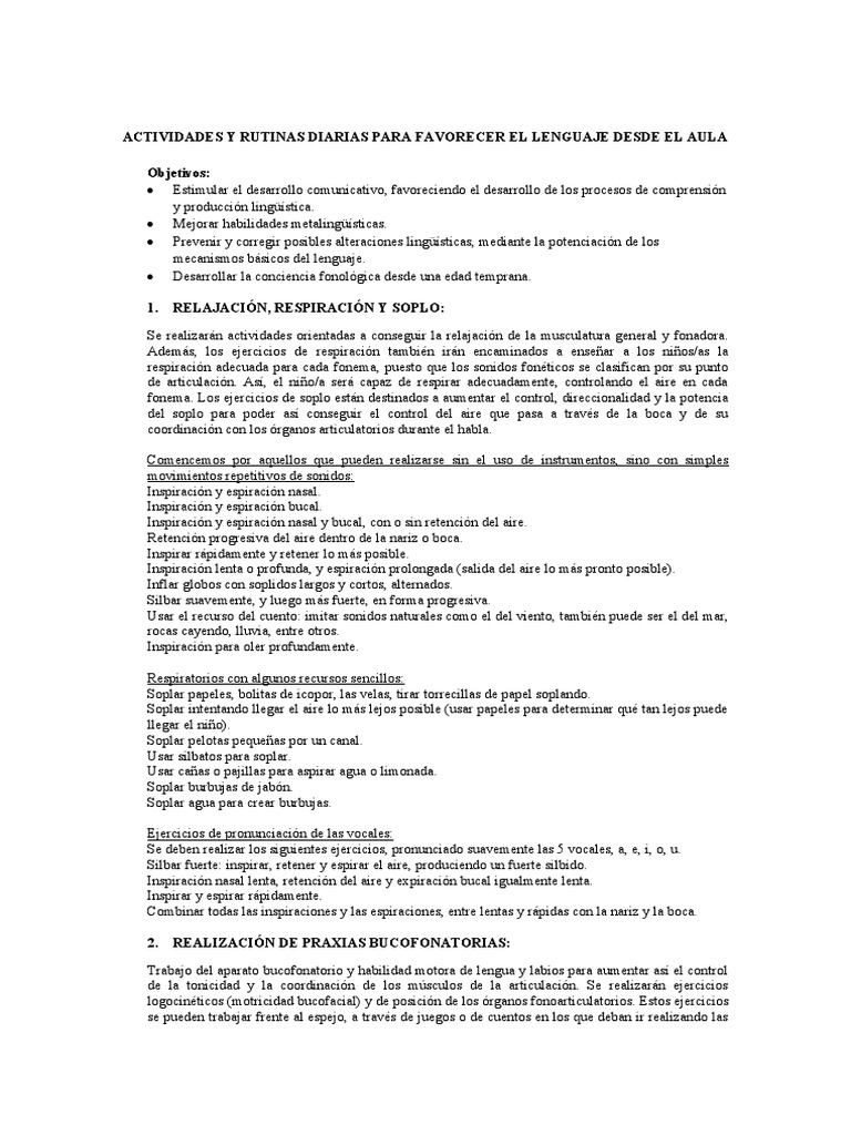 Actividades Diarias para Mejorar el Lenguaje | PDF | Ritmo | Sonido