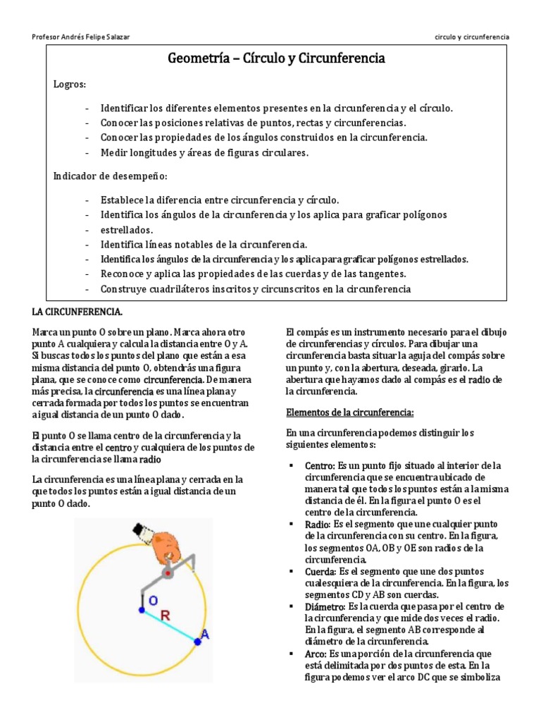 Guía - Circulo y Circunferencia | PDF | Ángulo | Tangente