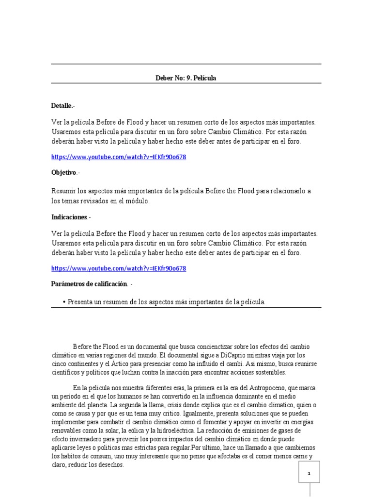 Deber 9. Películazzz | PDF | Cambio climático | Mitigación del cambio climático