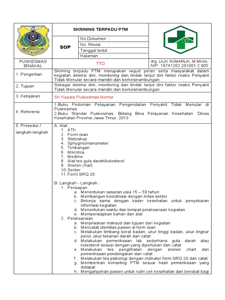 E.sop Skrining Terpadu PTM | PDF