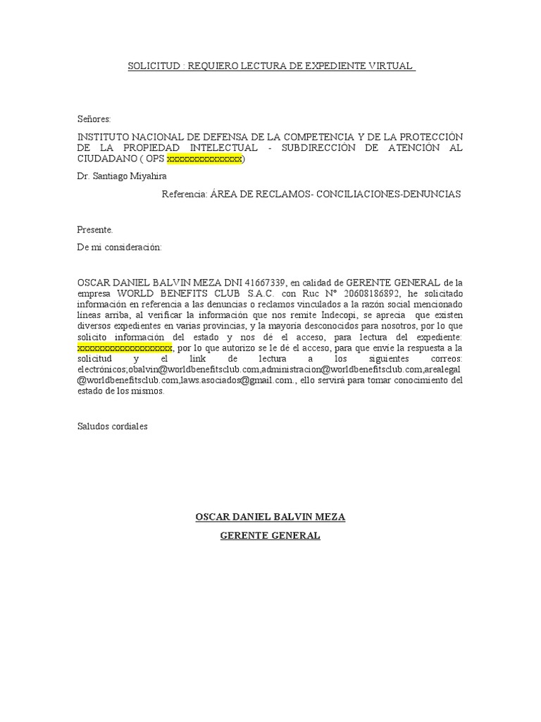 SOLICITUD de Estado de Expediente y Envio de Link para Lectura de Expediente Digital | PDF