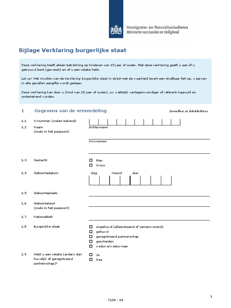 Bijlage Verklaring Burgerlijke Staat: 1 Gegevens Van de Vreemdeling | PDF